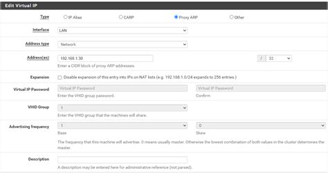 proxy arp on the pfsense brian