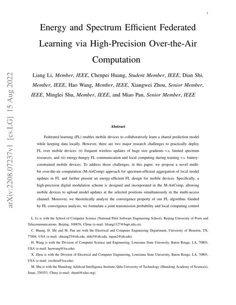 Pdf Energy And Spectrum Efficient Federated Learning Via High Precision Over The Air Computation