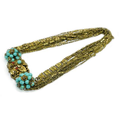 Miriam Haskell Turquoise Glass Bead Multi Strand Necklace At 1stdibs