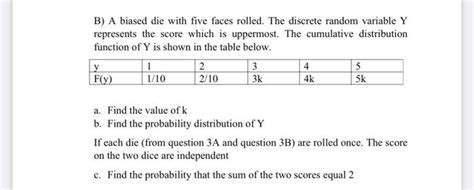 solved b a biased die with five faces rolled the discrete