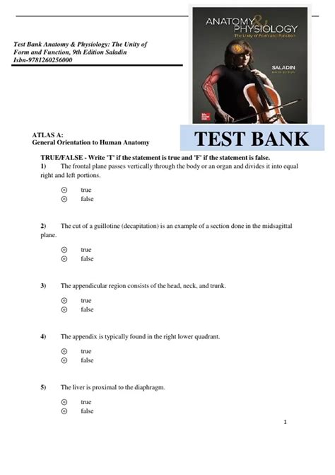 Test Bank Anatomy And Physiology The Unity Of Form And Function 9th Edition Saladin Isbn