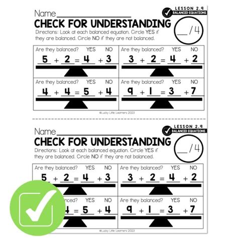 Lucky To Learn Math 1st Grade Lesson 29 Balanced Equations Check For Understanding