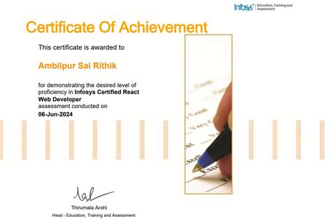 Im Happy To Share That I Have Obtained A New Certification Infosys Certified React Web