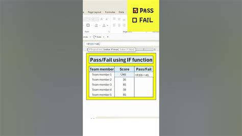 If Function In Excel Pass Or Fail Shorts Exceltech