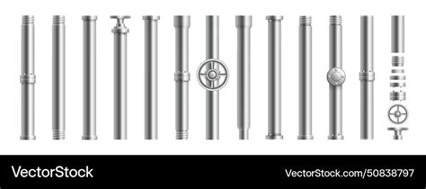 Realistic Metal Pipeline System For Industry Vector Image