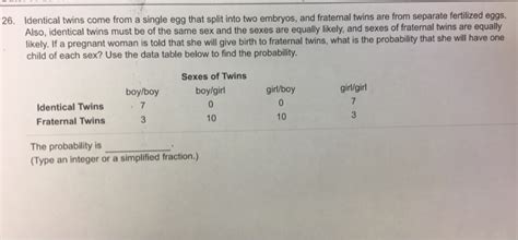 Solved Identical Twins Come From A Single Egg That Split Chegg Com
