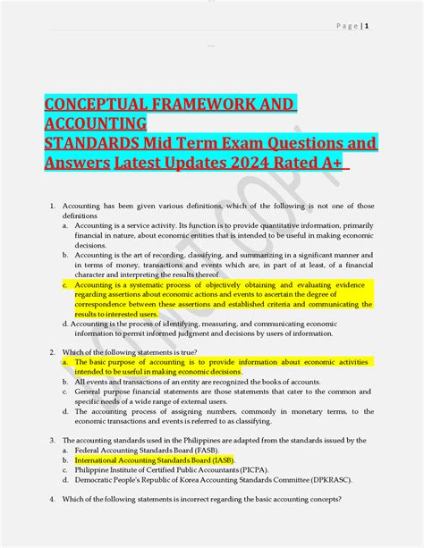 Conceptual Framework And Accounting Standards Mid Term Exam Questions And Answers Latest Exams