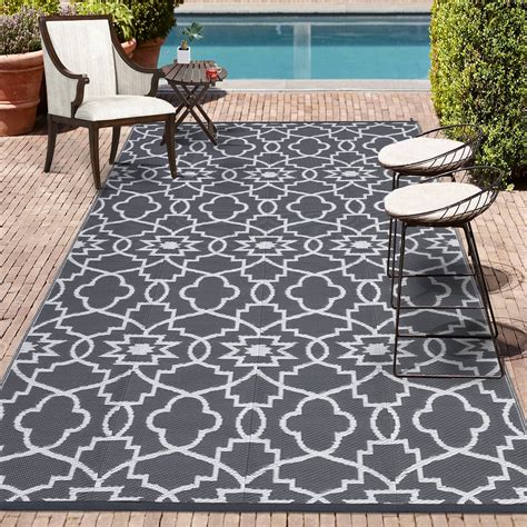 Garvee 9x12 Outdoor Rug Modern Geometric Floral Area Rug Reversible