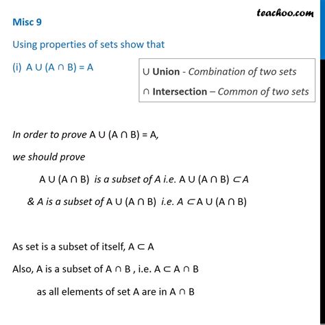 Misc 9 Using Properties Of Sets I A U A B A Chapter 1