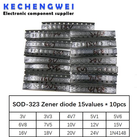 Sod 323 0805 0 25w Smd Zener Diode Assorted Kit 15values 10pcs 150pcs Laserse