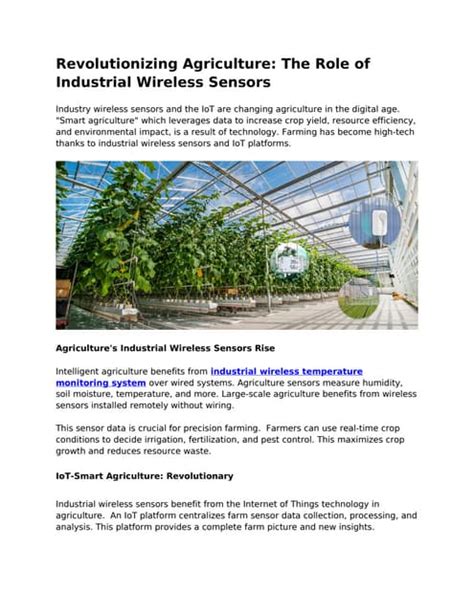 Revolutionizing Agriculture The Role Of Industrial Wireless Sensors Pdf