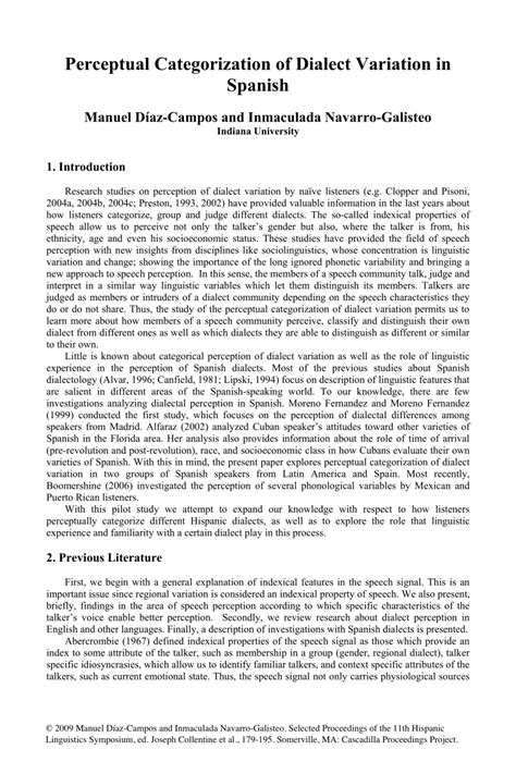 Pdf Perceptual Categorization Of Dialect Variation In Spanish