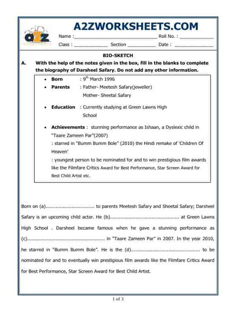 A2zworksheets Worksheet Of Bio Sketch Writing English