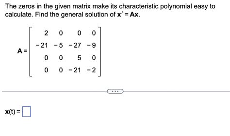 Solved The Zeros In The Given Matrix Make Its Characteristic Chegg Com