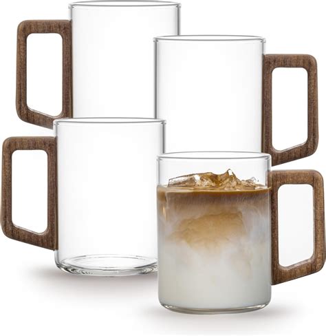 Useekril Glass Mugs With Wooden Handle14 Oz Coffee Mugs