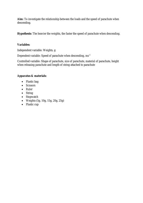 Physics Design Proposal On Speed Of Parachute Physics Stpm Thinkswap