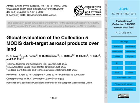 Pdf Global Evaluation Of The Collection 5 Modis Aerosol Products Over