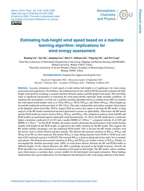 Pdf Estimating Hub Height Wind Speed Based On A Machine Learning