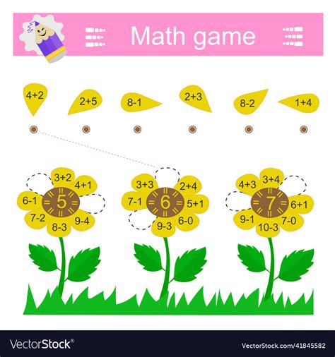 Math Game Each Petal Must Find Its Place Vector Image