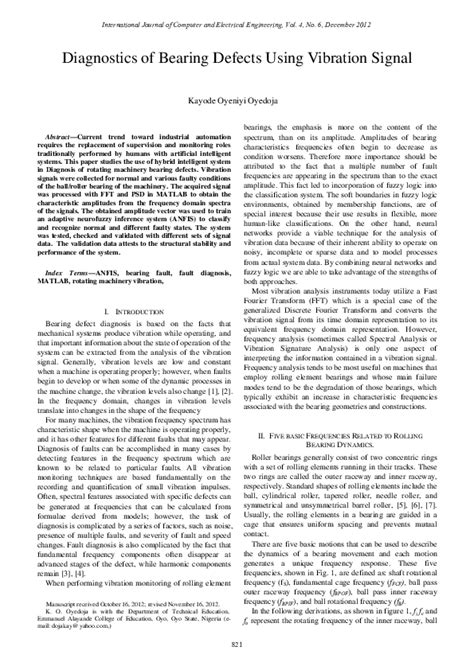 Pdf Diagnostics Of Bearing Defects Using Vibration Signal
