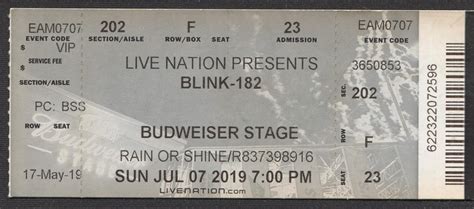 Lot Blink 182 Unused Concert Ticket Stub