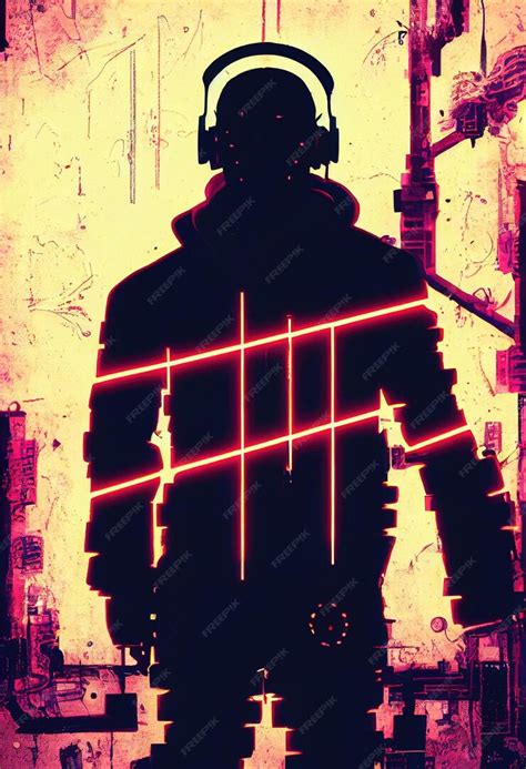 사이버 소송에서 공상 과학 사이버 펑크 남자의 현실적인 초상화 하이테크 미래 지향적인 남자 프리미엄 사진