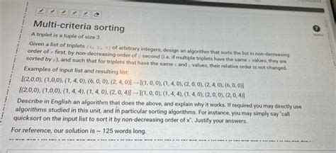 Solved Multi Criteria Sorting A Triplet Is A Tuple Of Size