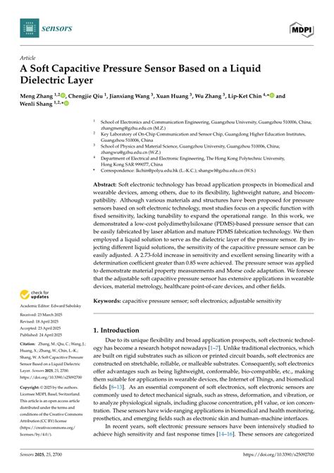 Pdf A Soft Capacitive Pressure Sensor Based On A Liquid Dielectric Layer