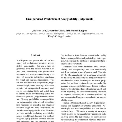 Unsupervised Prediction Of Acceptability Judgements Acl Anthology