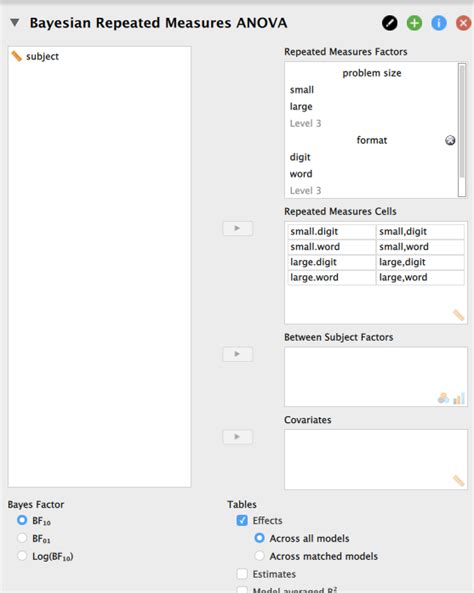 Jasp Screenshot Of The Bayesian Repeated Measures Anova Menus