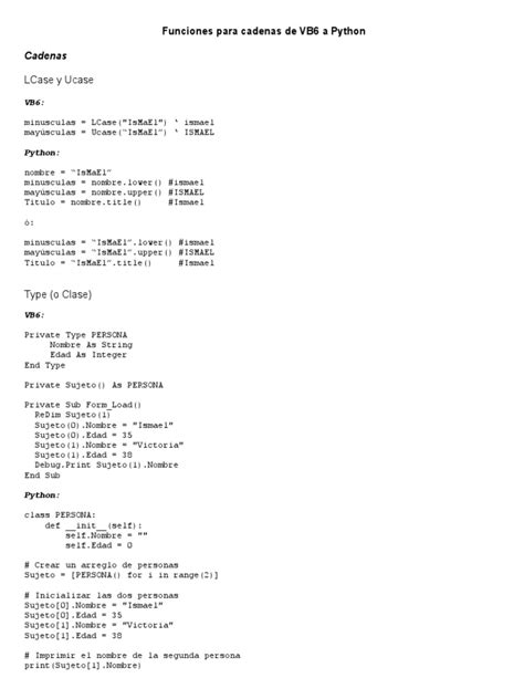 Funciones Para Cadenas De Vb6 A Python Pdf