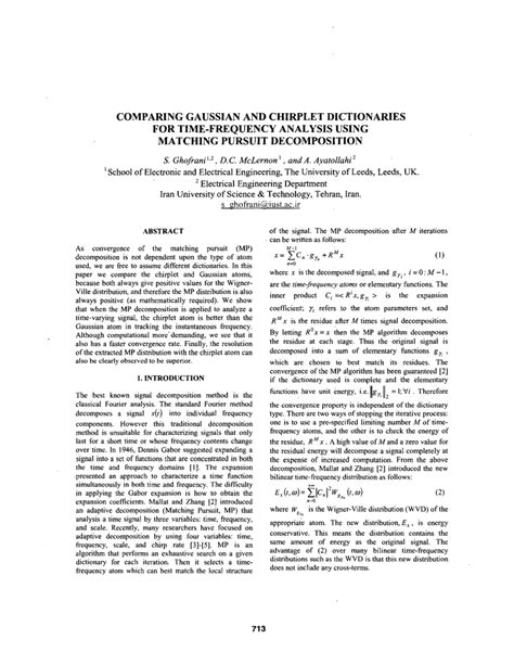 Pdf Comparing Gaussian And Chirplet Dictionaries For Time Frequency