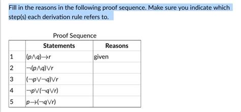 solved fill in the reasons in the following proof sequence