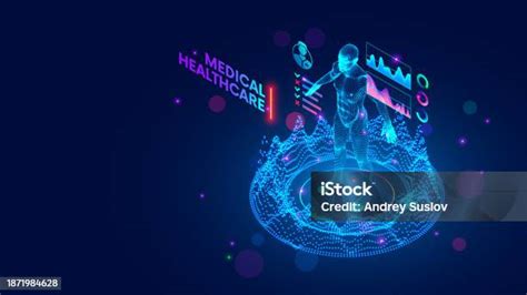 Ai 닥터 미래의 의료 의료 건강 검진 건강 환자 원격 의료 Ai는 질병을 진단합니다 미래형 의학 기술 Hud에 환자의 건강 지표가 있는 인포그래픽 가상현실에 대한 스톡