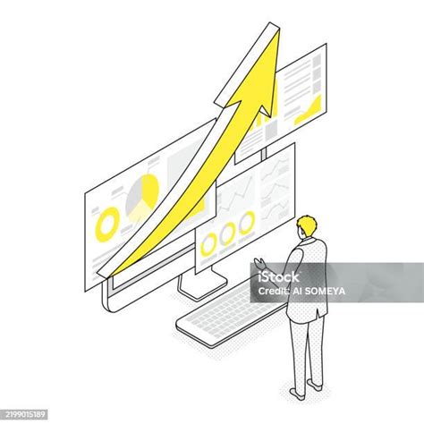 마케팅 성공을 확인하는 사업가의 아이소 메트릭 일러스트레이션 개념에 대한 스톡 벡터 아트 및 기타 이미지 개념 개념과 주제 개발 Istock