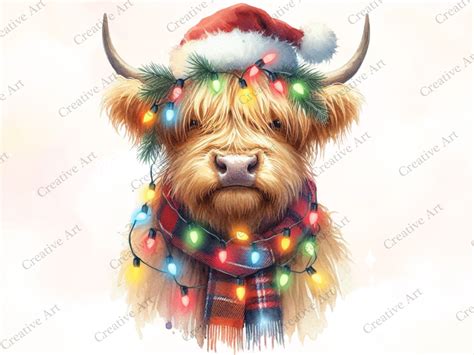Christmas Highland Cow Png Graphic By Creative Art · Creative Fabrica