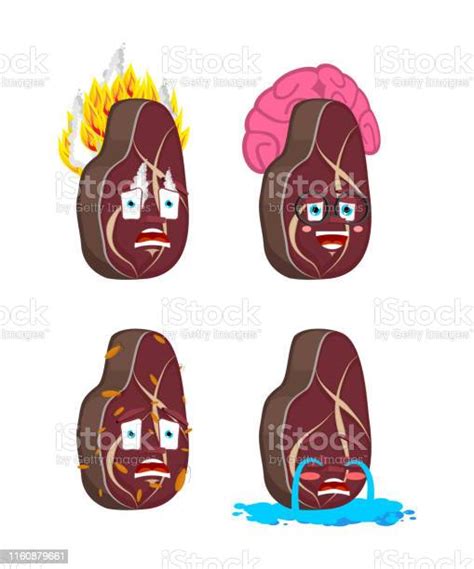 스테이크 만화 스타일 세트입니다 고기 스마트 및 감염 화재와 홍수 상황의 쇠고기 스테이크 컬렉션 고기에 대한 스톡 벡터 아트 및 기타 이미지 Istock