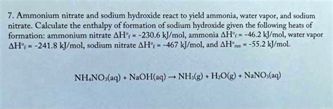ammonium nitrate and sodium hydroxide react to yield ammonia water ...