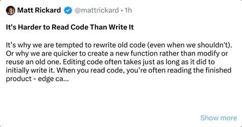 Its Harder To Read Code Than Write It