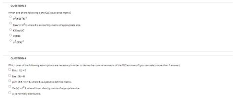Solved Which One Of The Following Is The Ols Covariance