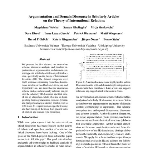 Argumentation And Domain Discourse In Scholarly Articles On The Theory
