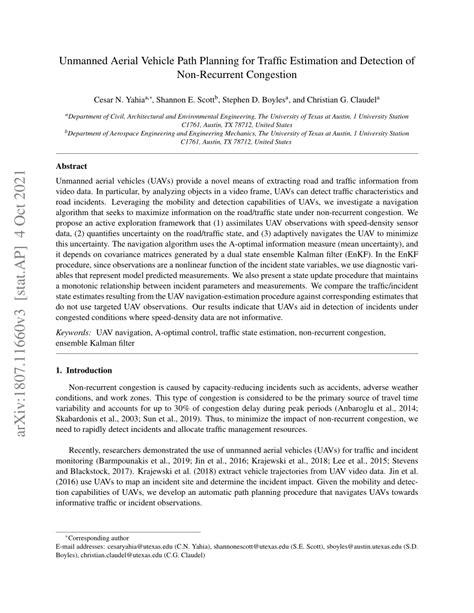Pdf Unmanned Aerial Vehicle Path Planning For Traffic Estimation And