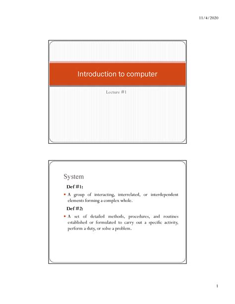Lecture 1 Introduction To Basic Computer Lecture Introduction To Computer System Def 1 A