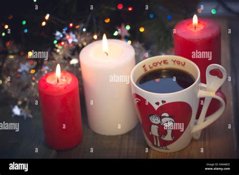 Still Life With Coffee Cups And Candles Stock Photo Alamy