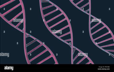 Grey Dna With Polygon Line On Blue Background Polygonal Space Low Poly With Connecting Dots And