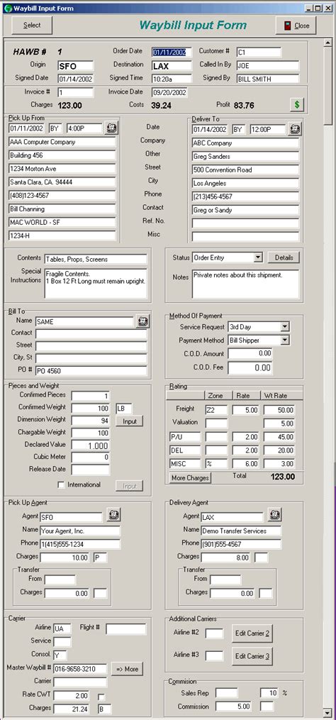 Waybill Input Form