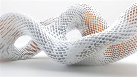 Abstract White Mesh Structure Curved Design With Perforated Surface And Wavy Shape Stock