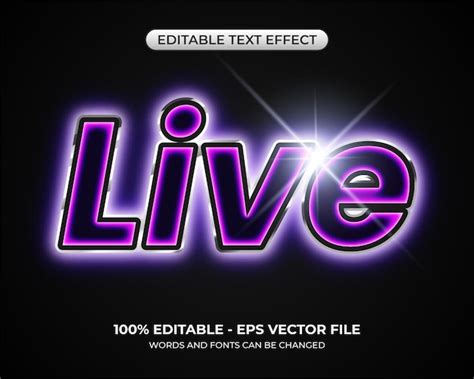 Premium Vector 3d Glowing Live Text Effect Editable Fluorescent Text Effect Livestreaming