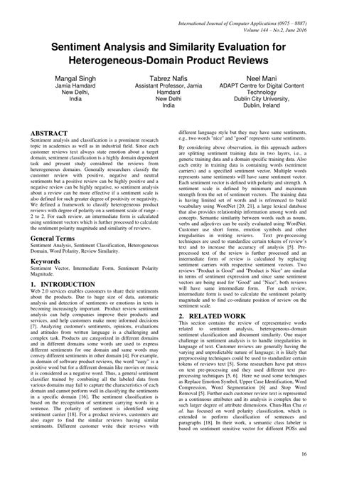 Pdf Sentiment Analysis And Similarity Evaluation For Heterogeneous Domain Product Reviews