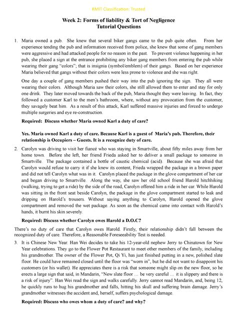 week2 tutorial question week 2 forms of liability and tort of